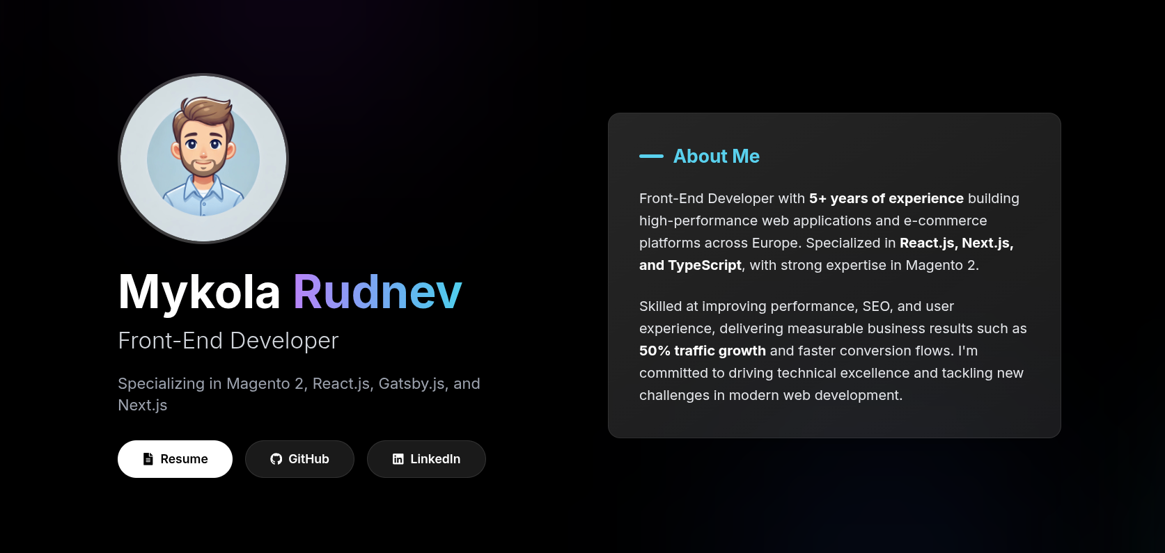 Mykola Rudnev | Senior Front-End Developer | React, Next.js, Magento 2